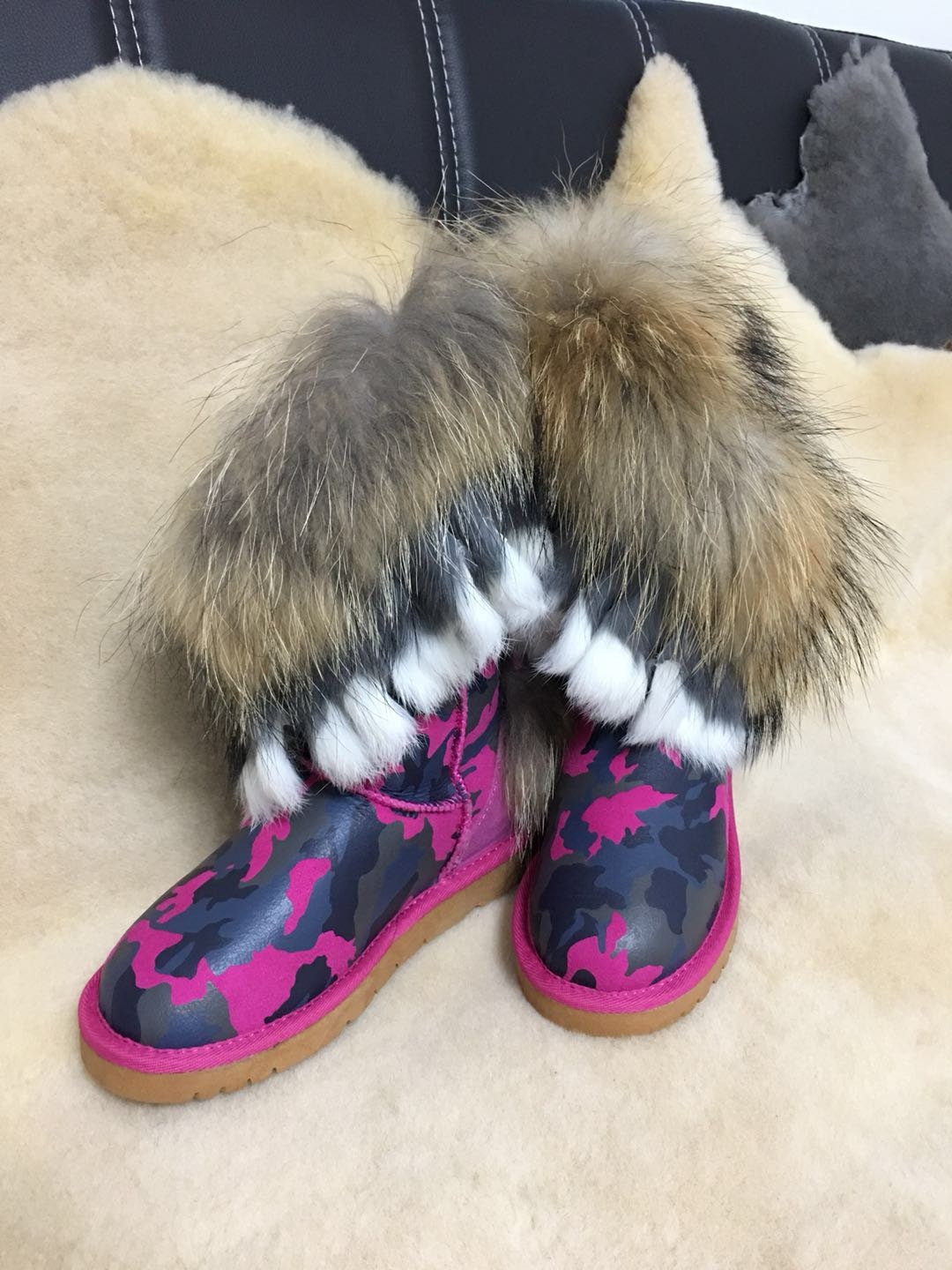 Inoli Brand Girls’ Pink Camouflage Sheepskin Fur Boots - Girls Boots ...