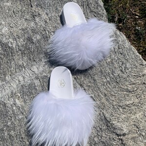 Yeti White Fur Slides - Pool Slides - Fur Sandals - Fur Slippers ...