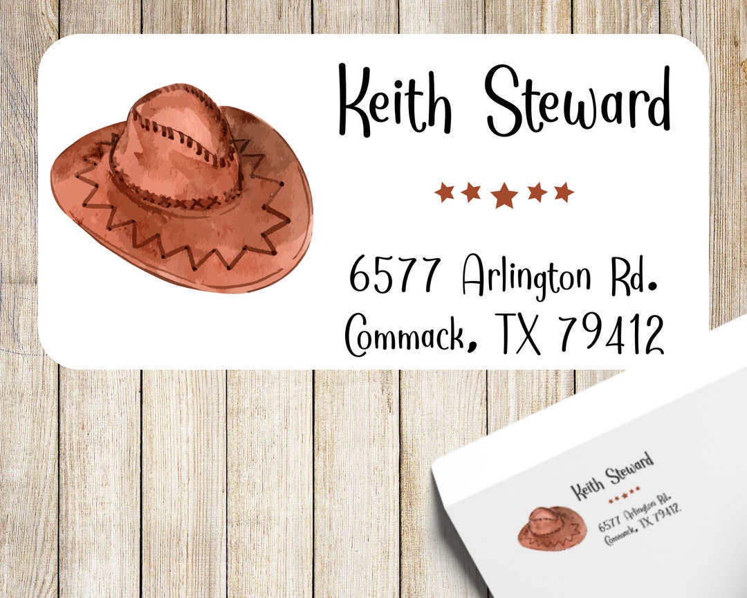 Cowboy Hat 1x2" Return Address Labels, Cowboy Address Label, Texas ...