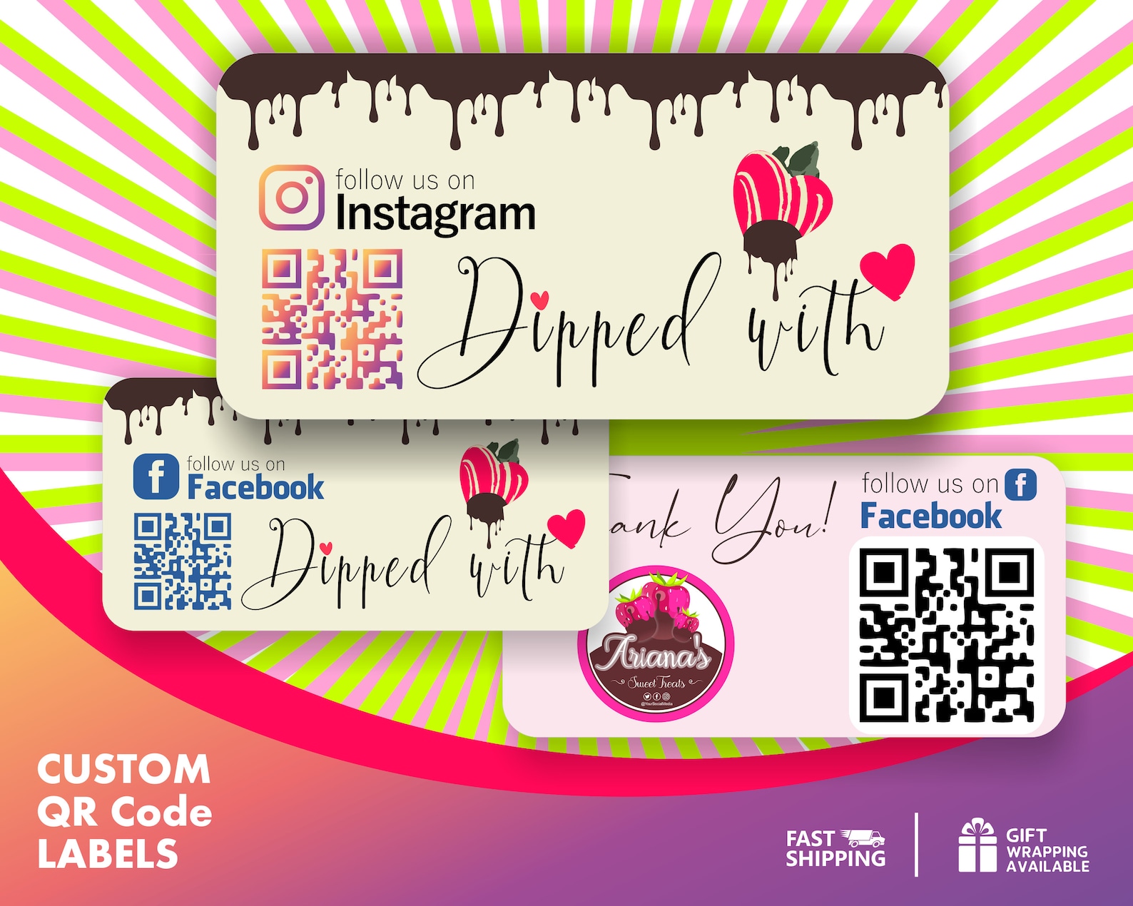 QR Code Social Media Stickers QR Code Thank You Labels Thank | Etsy