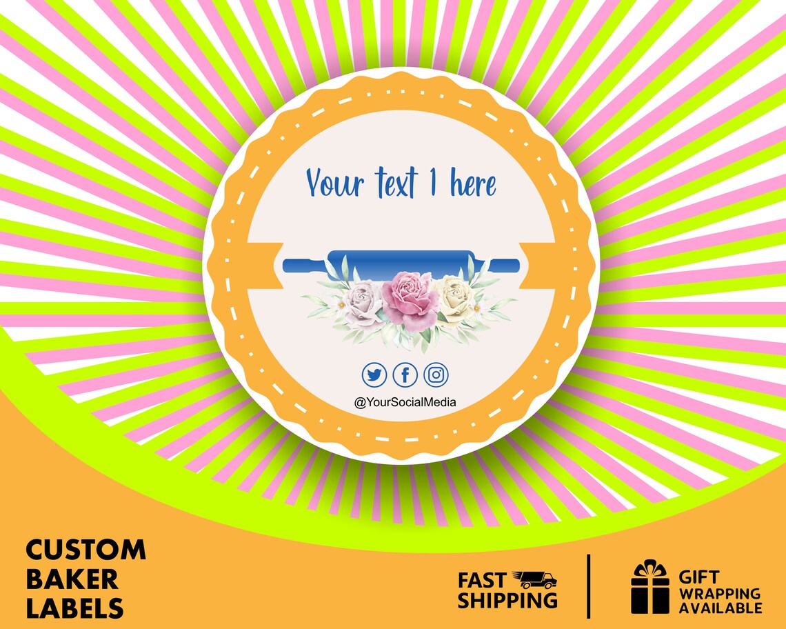 Custom Rolling Pin Label Logo Bakery Sticker Bakery Label | Etsy