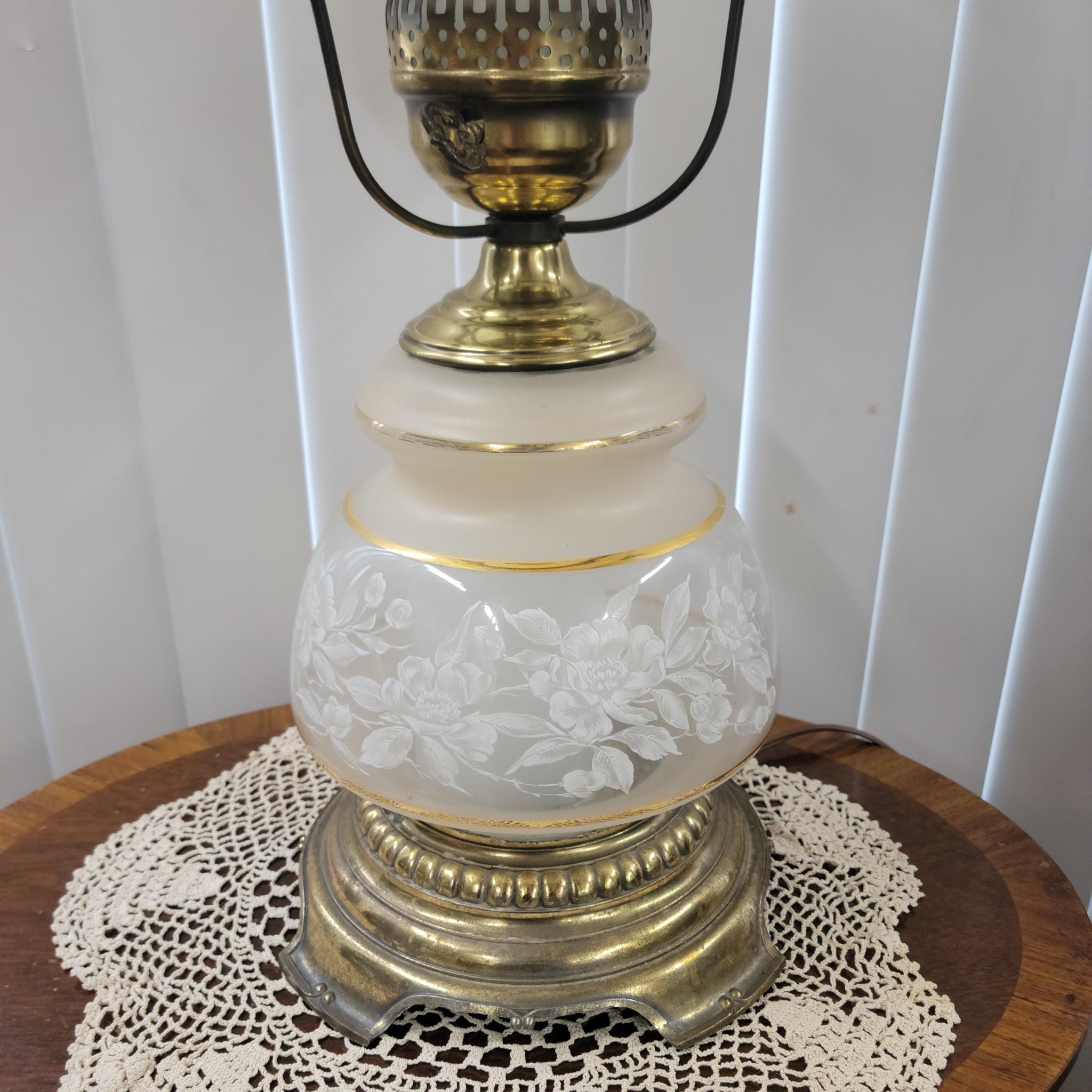 Vintage Hurricane Lamp Gone With the Wind Etched Floral Frosted Clear ...