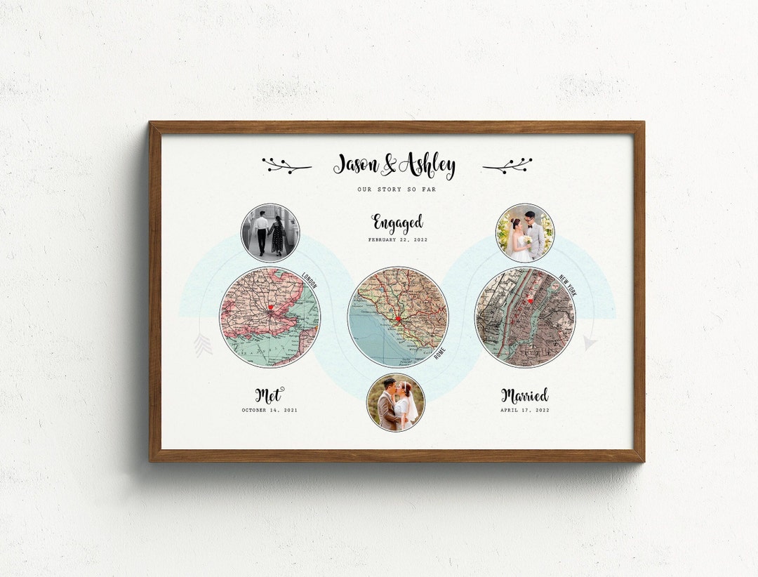 Personalized First Anniversary Map Canvas Print | Custom Family Travel ...