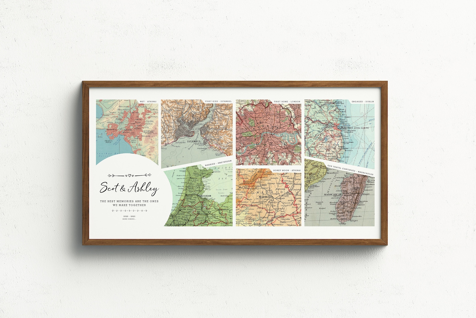 Custom Couples Travel Map Art Print Engagement, Wedding Gifts ...