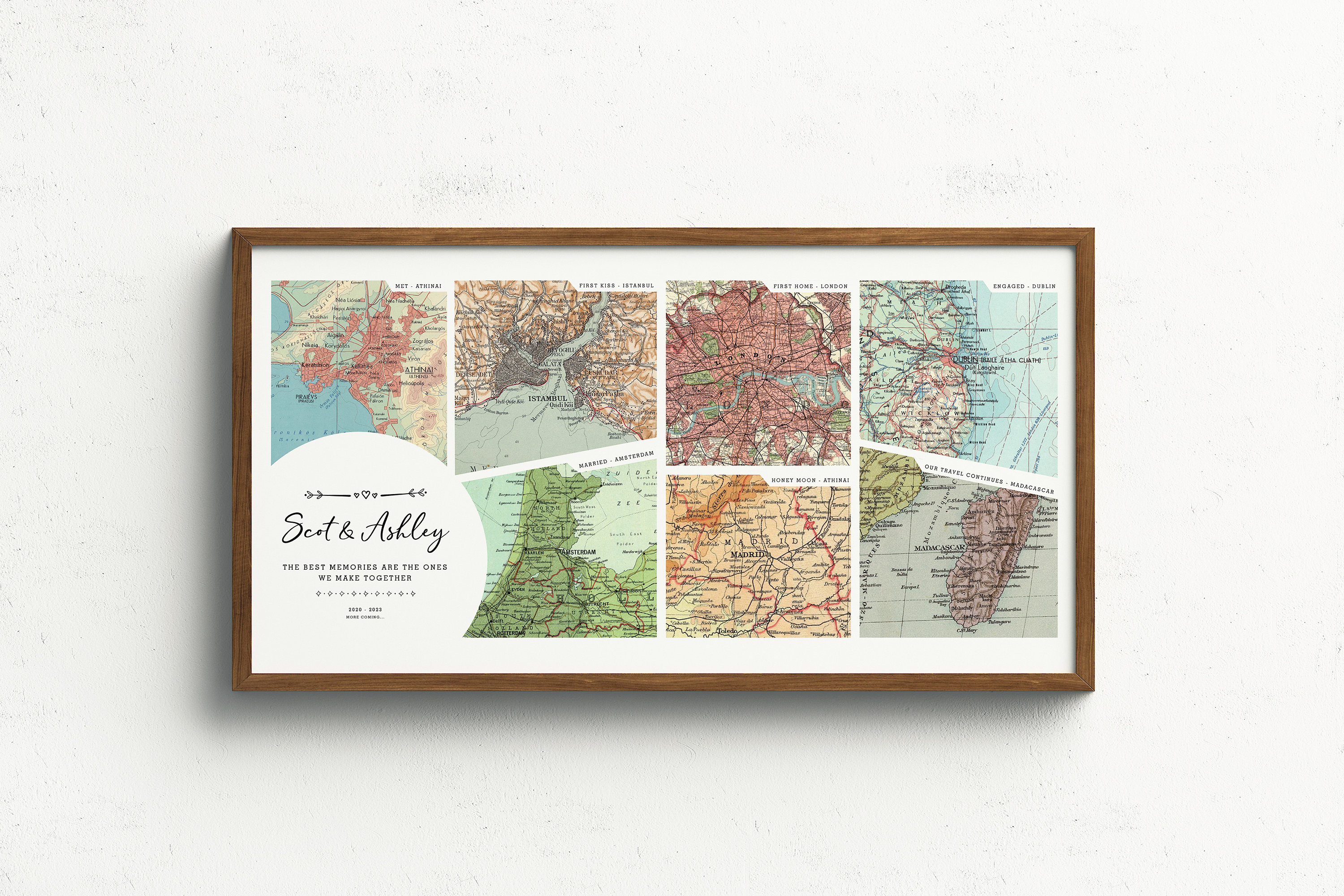 Custom Couples Travel Map Art Print Engagement, Wedding Gifts ...