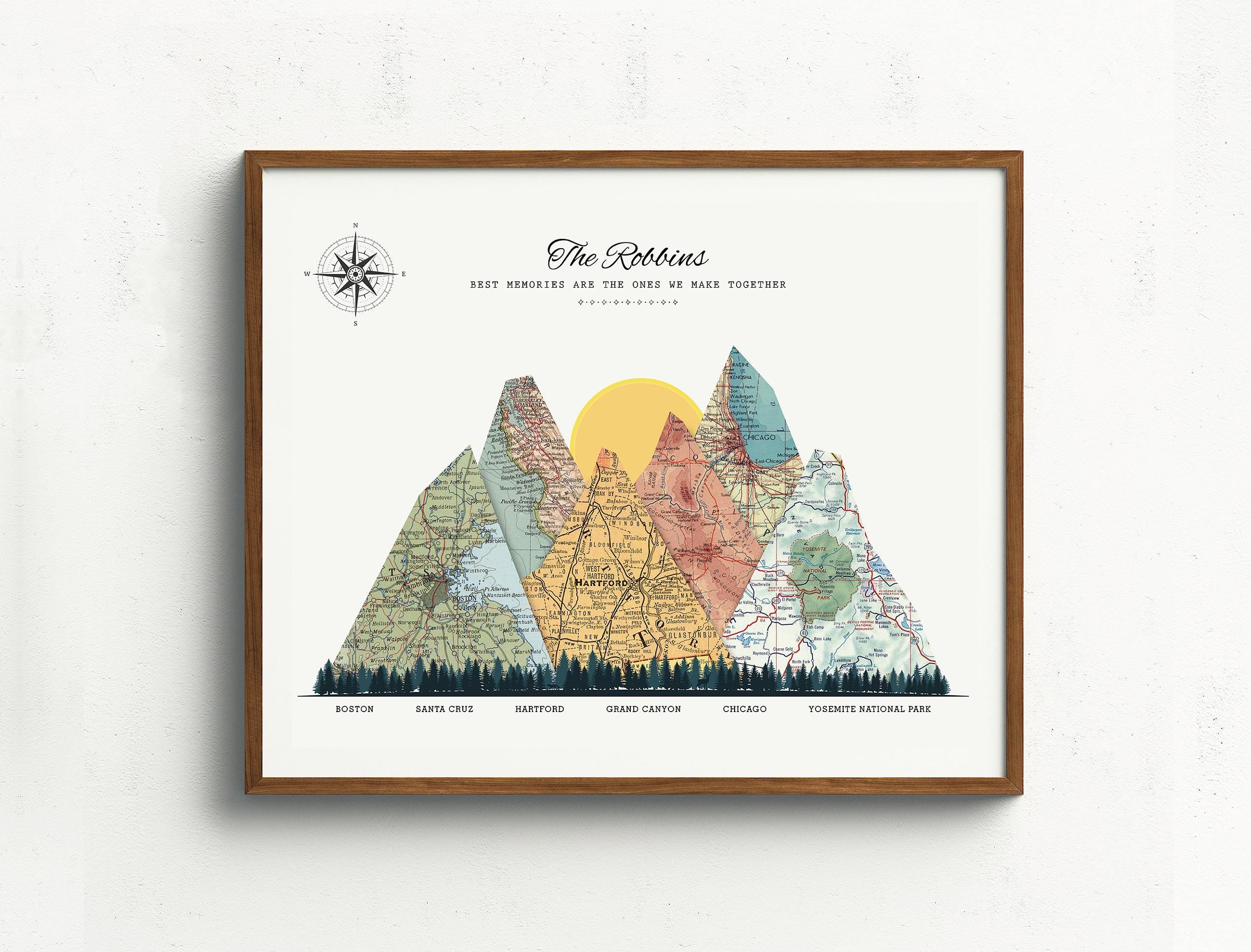 Personalised Custom Travel Map Print, Framed Adventure Travel Map ...