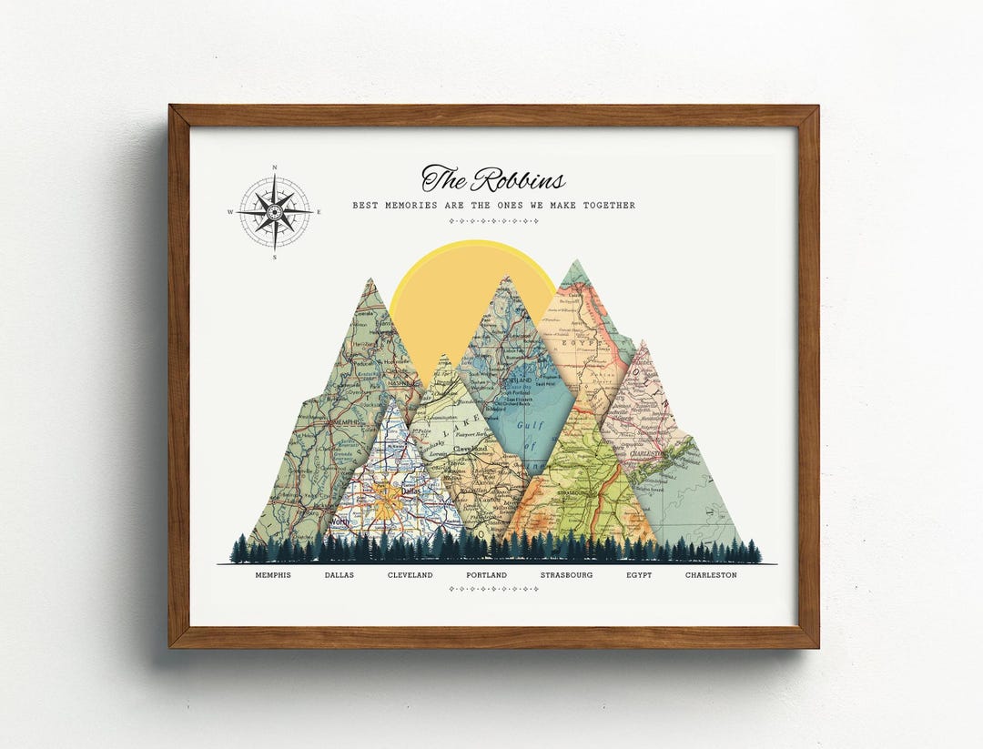 Custom Travel Adventure Map | Personalized Mountain Journey Print ...