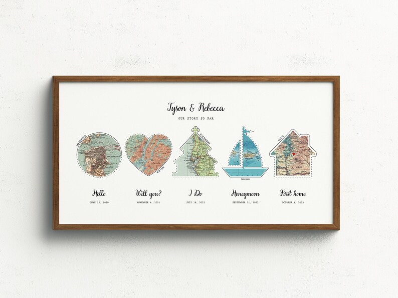 6 Locations Couple Travel Map Prints | Personalized Travel Map Poster ...