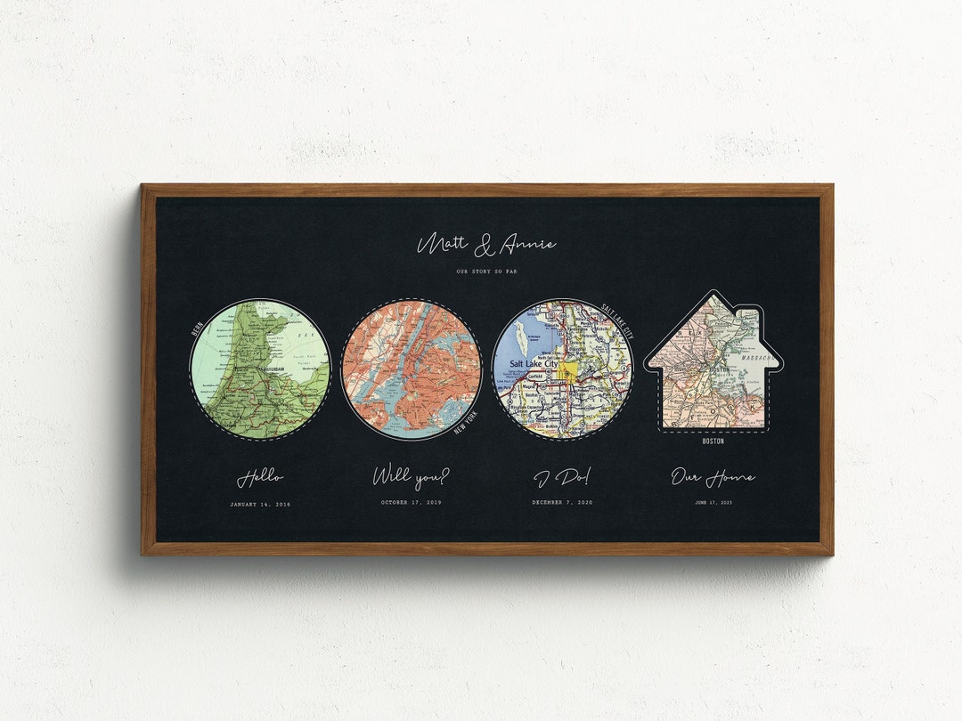 Our Family Story Map Our Love Story Couple Map Print Personalized 4 ...