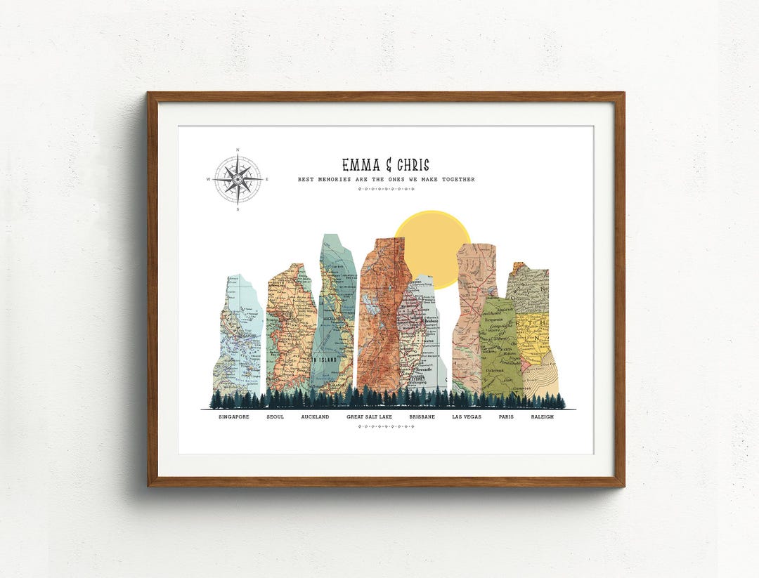Personalised Custom Travel Map Print, Framed Adventure Travel Map ...