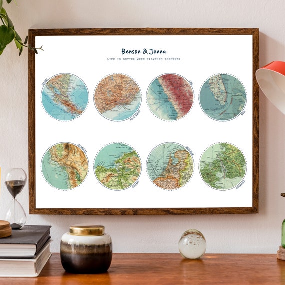 Personalized Map Print 8 Locations Map Wall Art Adventure | Etsy