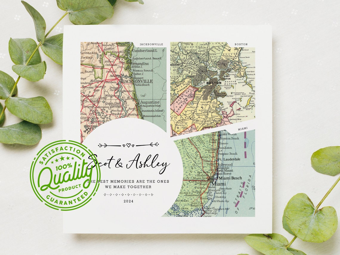 Custom Couples Travel Map Art Print Engagement, Wedding Gifts ...