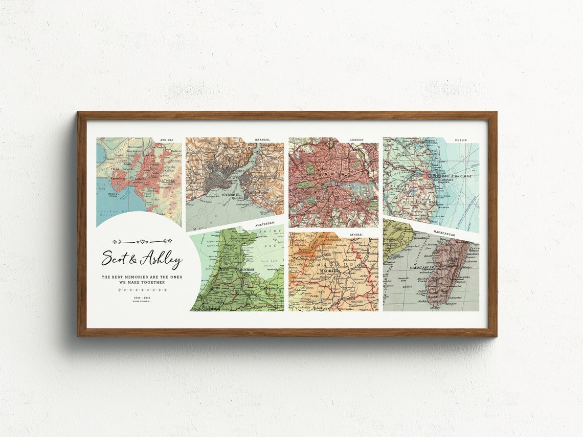 Custom Couples Travel Map Art Print Engagement, Wedding Gifts ...