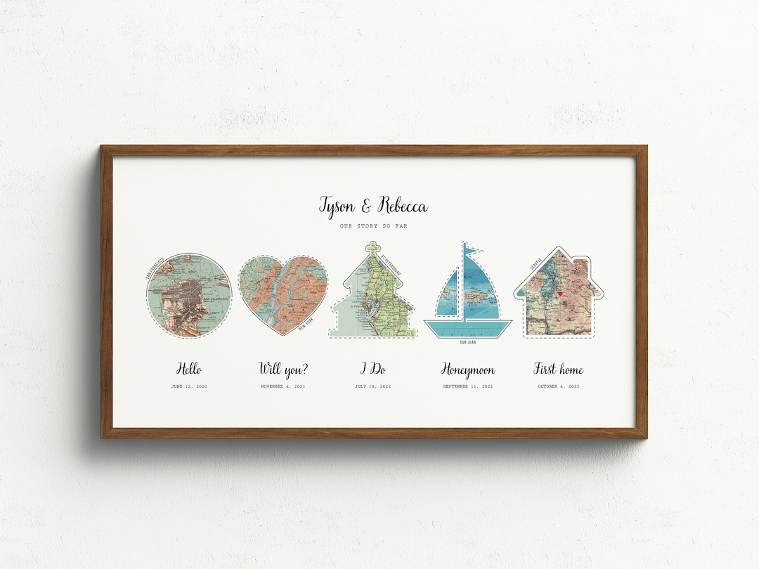 Personalized Couples Travel Map Art, Unique Wedding, Engagement ...