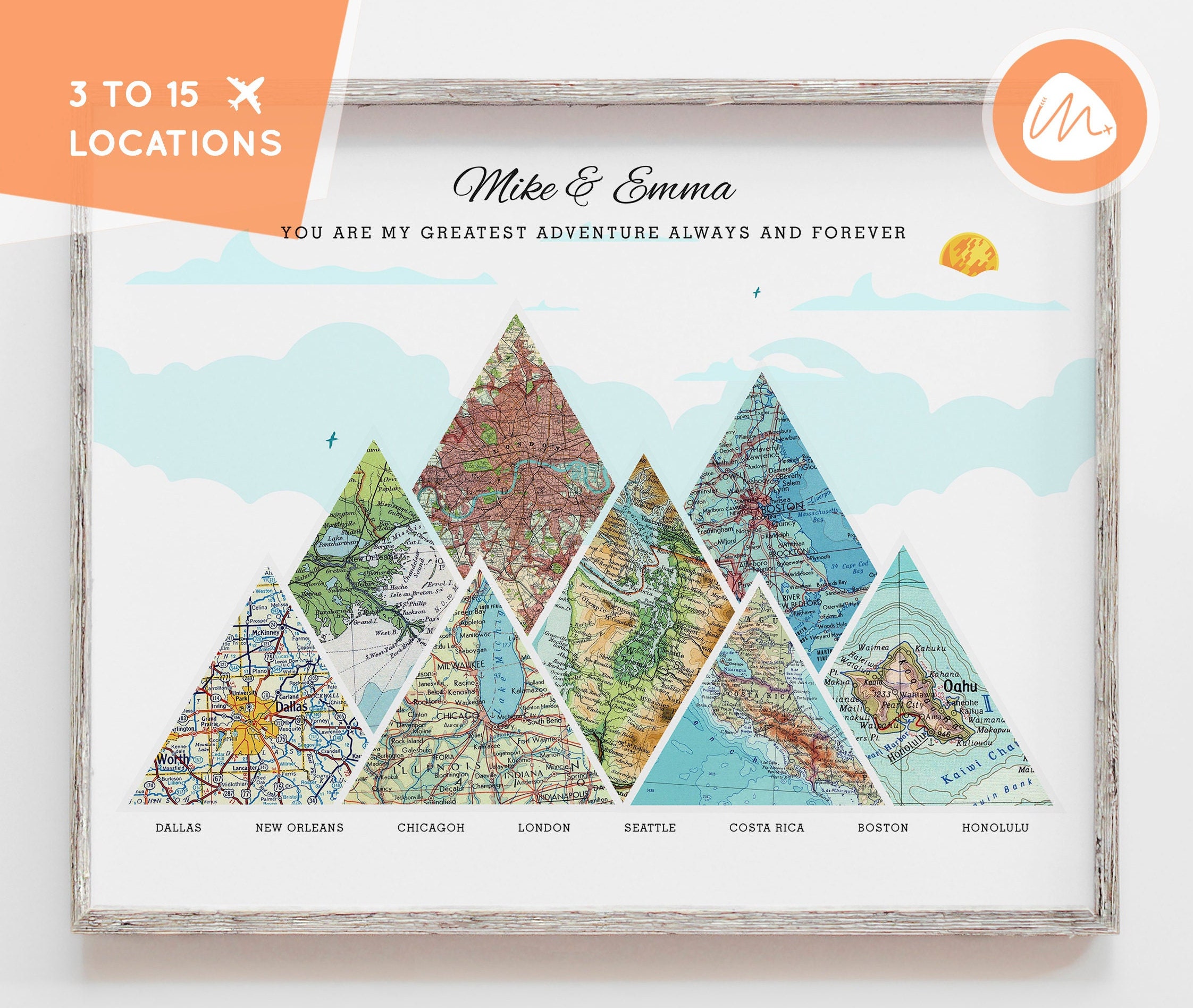 Custom Travel Map Anniversary Map Memories Anniversary Gift Mountain ...