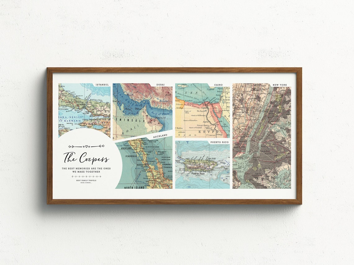 Custom Couples Travel Map Art Print Engagement, Wedding Gifts ...