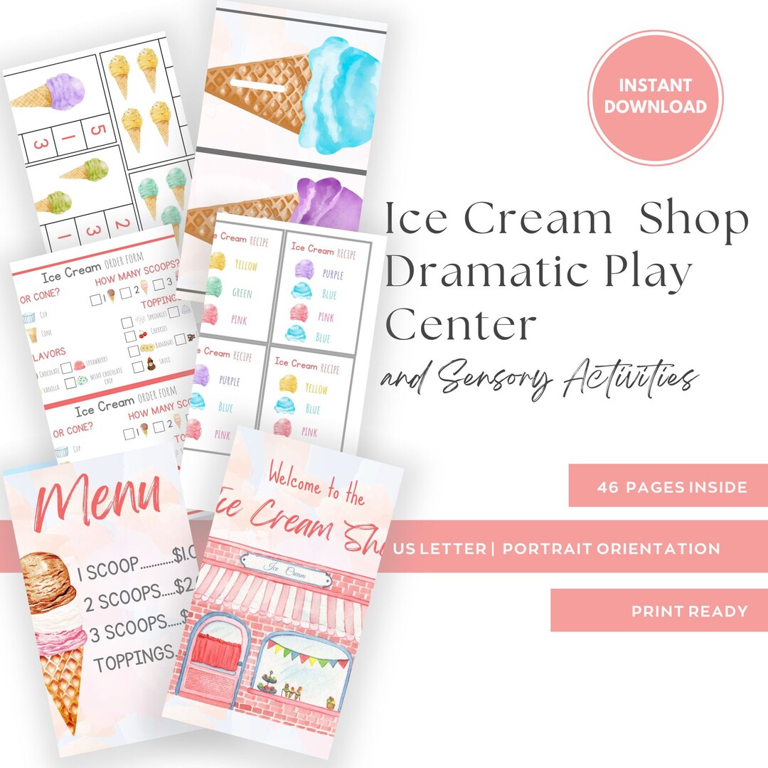 Ice Cream Shop Dramatic Play Center and Sensory Bin Activities, Pretend ...