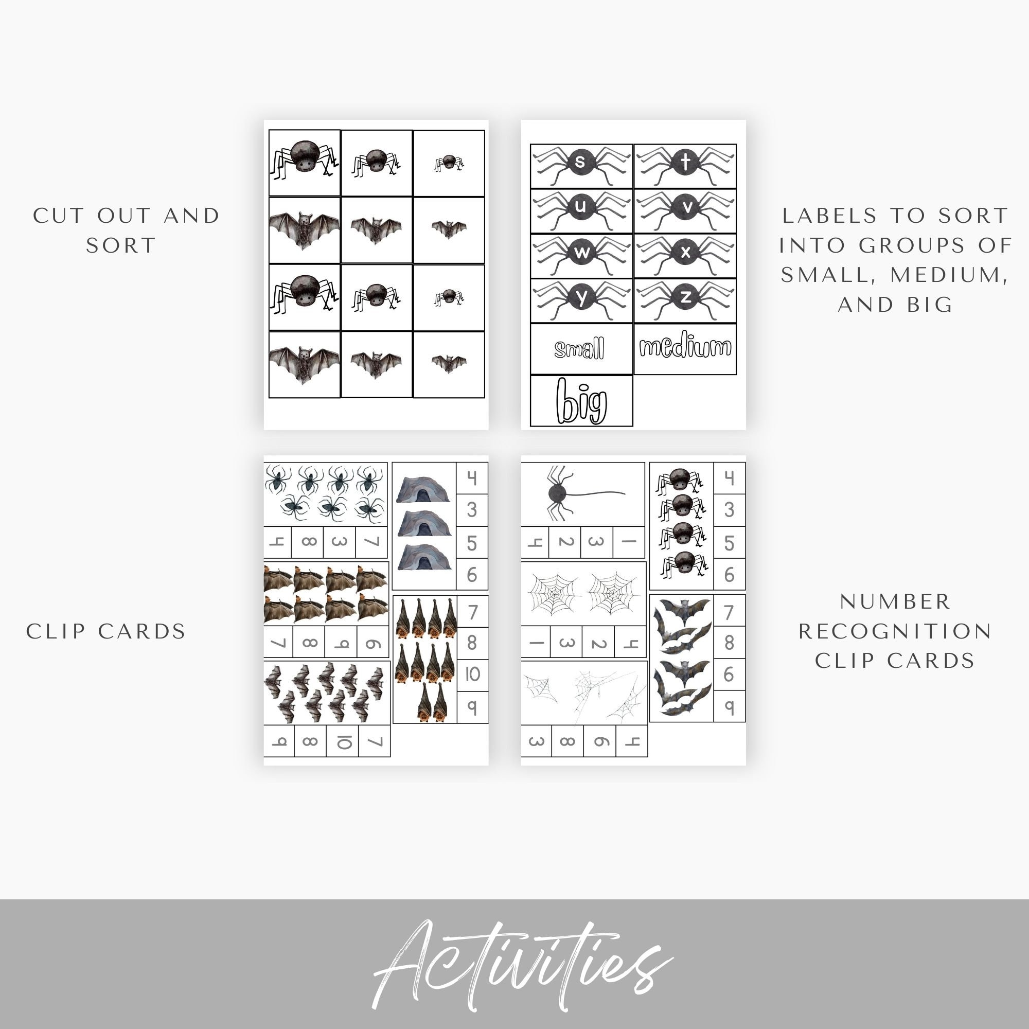 Spider & Bat Theme Activities, Halloween Preschool Printable ...