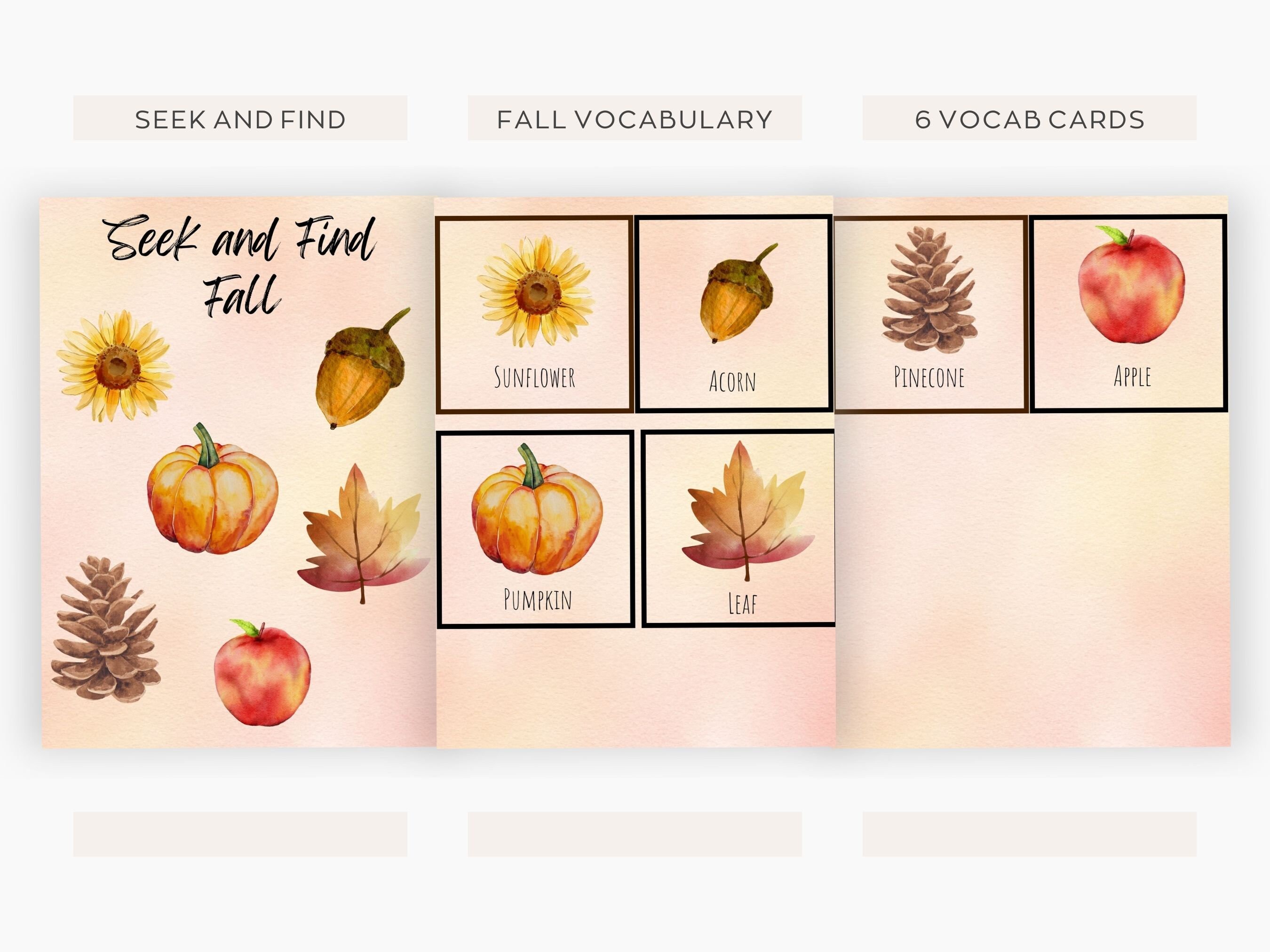 Fall/autumn Theme Sensory Bin Activities, 3 Part Cards, Seek and Find ...