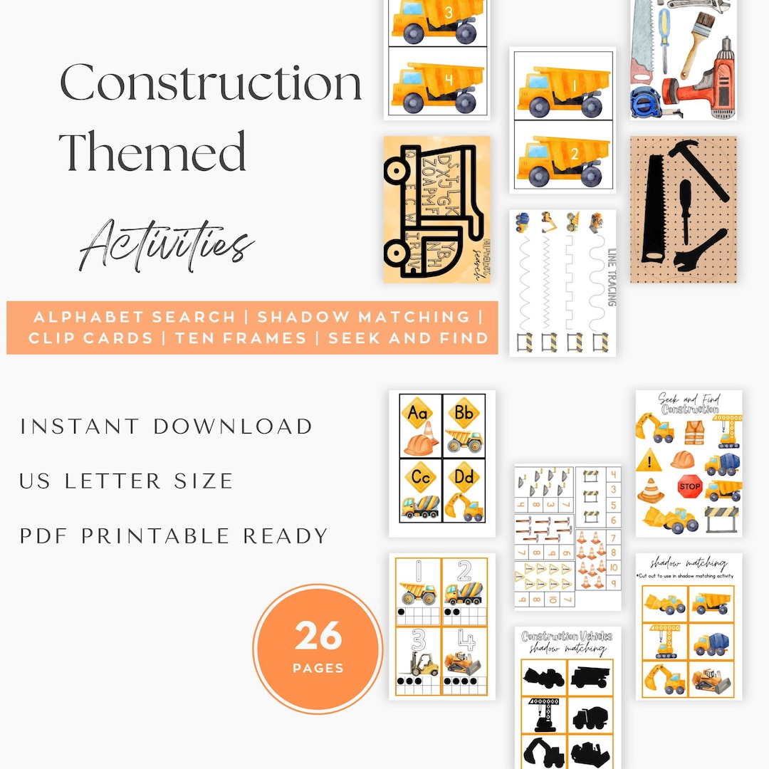 Construction Themed Bundle, Preschool Printables, Construction ...