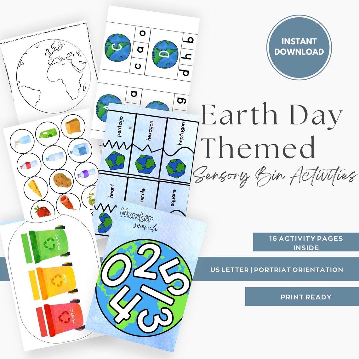 Earth Day Sensory Bin Activities, Sensory Bin Insert, Sorting Activity ...