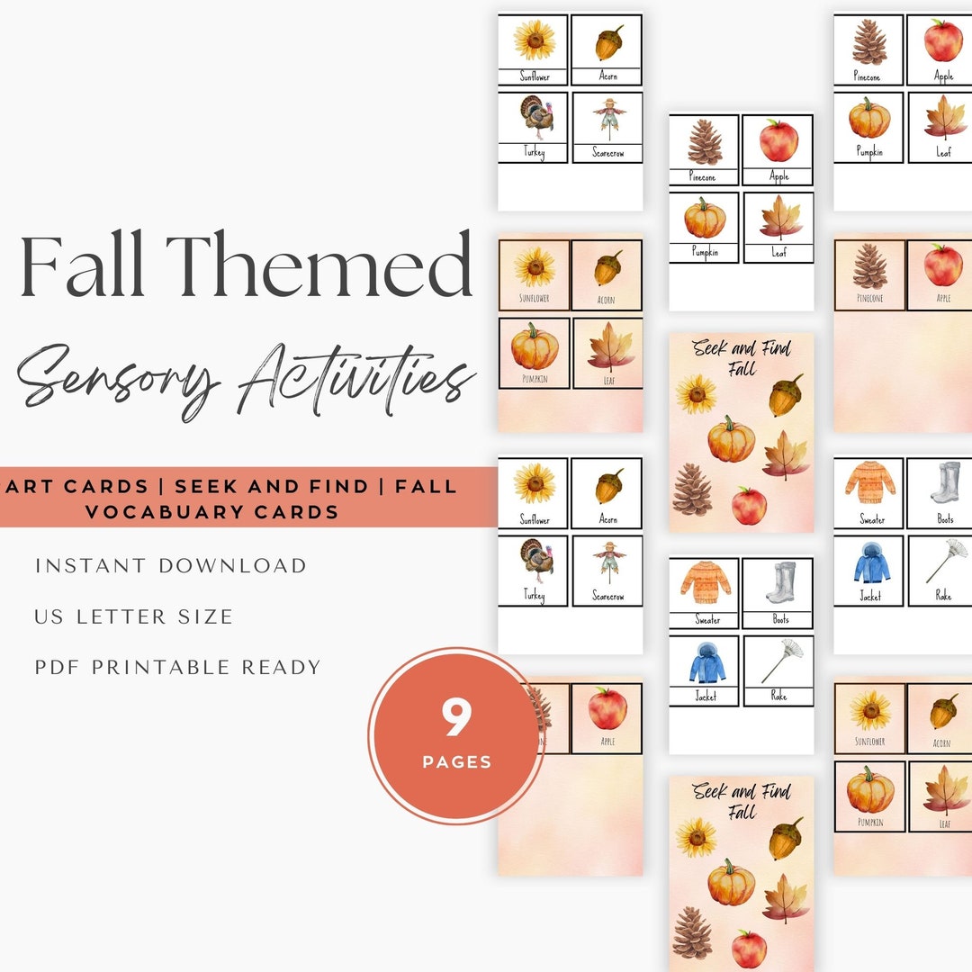 Fall/autumn Theme Sensory Bin Activities, 3 Part Cards, Seek and Find ...