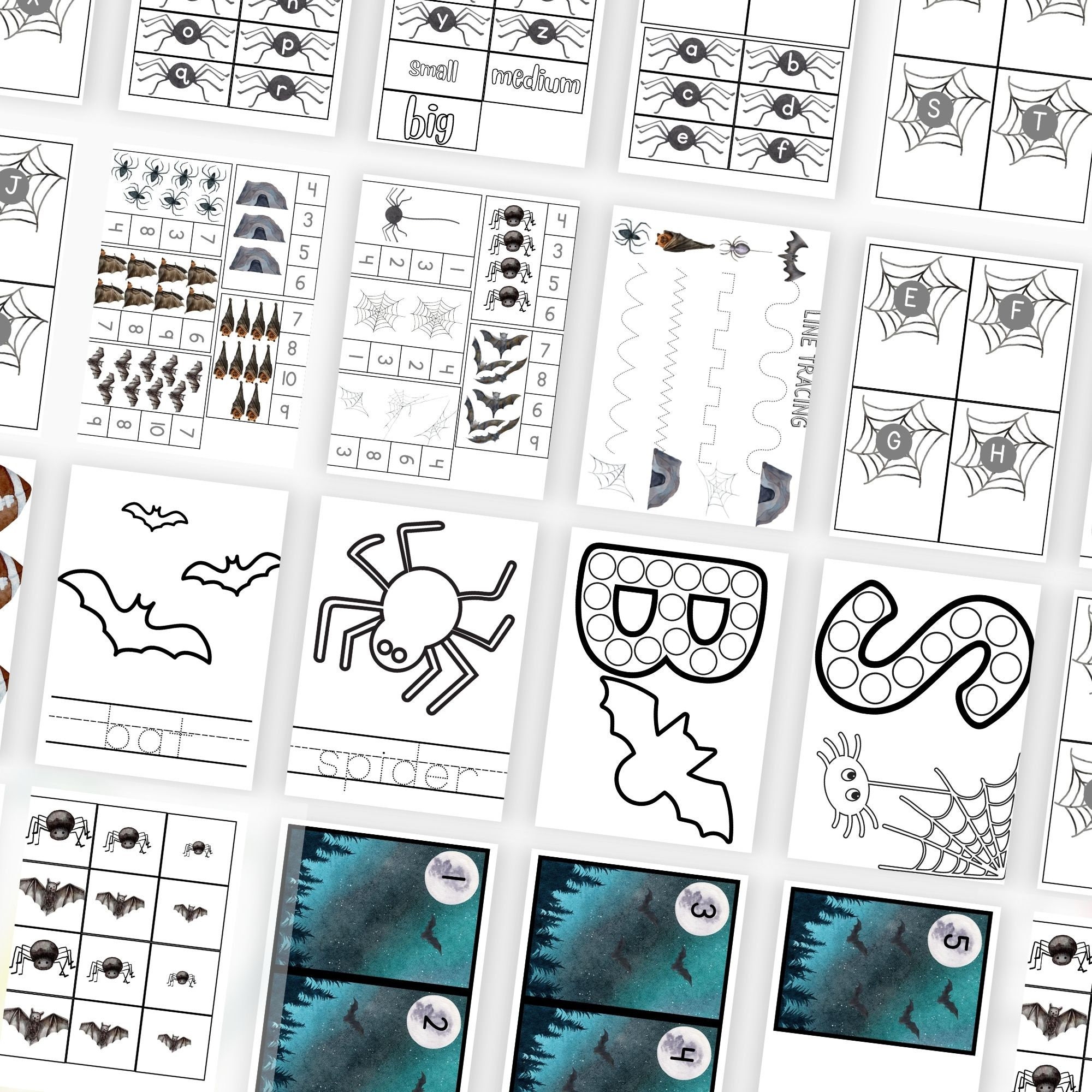 Spider & Bat Theme Activities, Halloween Preschool Printable ...