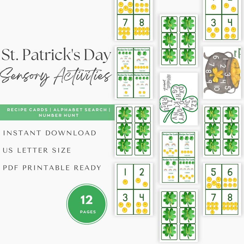 St. Patrick's Day Sensory Bin Activities, Sensory Recipe Cards, Sensory ...