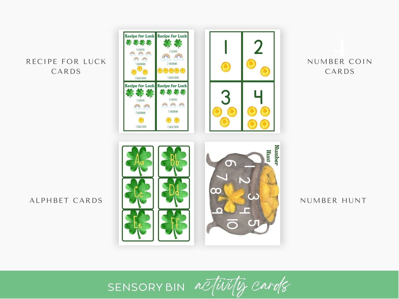 St. Patrick's Day Sensory Bin Activities, Sensory Recipe Cards, Sensory ...