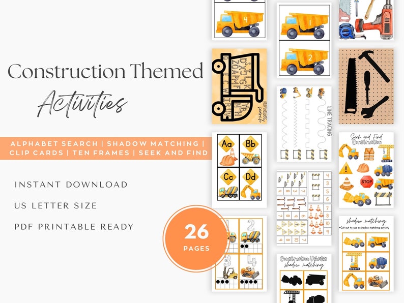 Construction Themed Bundle, Preschool Printables, Construction ...