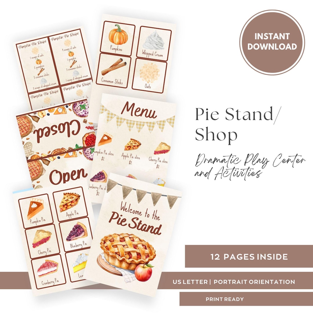 Pie Shop Dramatic Play Printables, Homeschool Pretend Play (digital ...