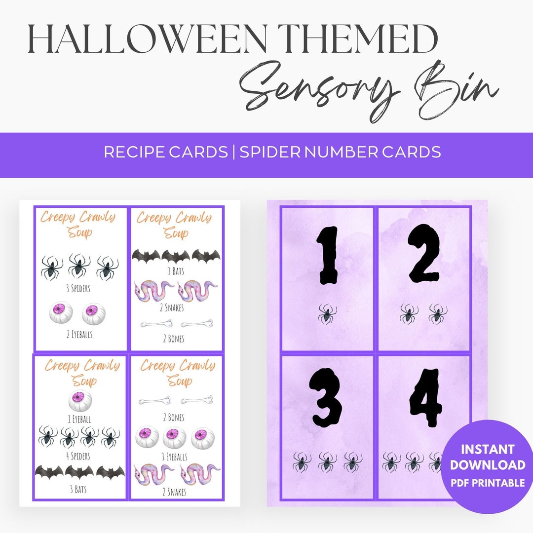 Halloween Themed Sensory Bin Activities ONLY, Recipe Cards and Spider ...
