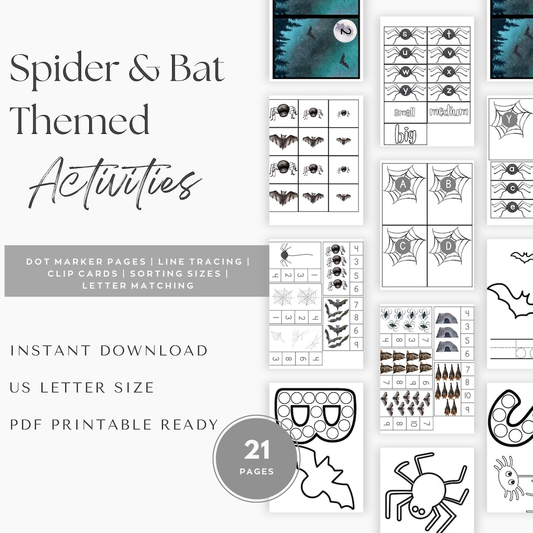 Spider & Bat Theme Activities, Halloween Preschool Printable ...