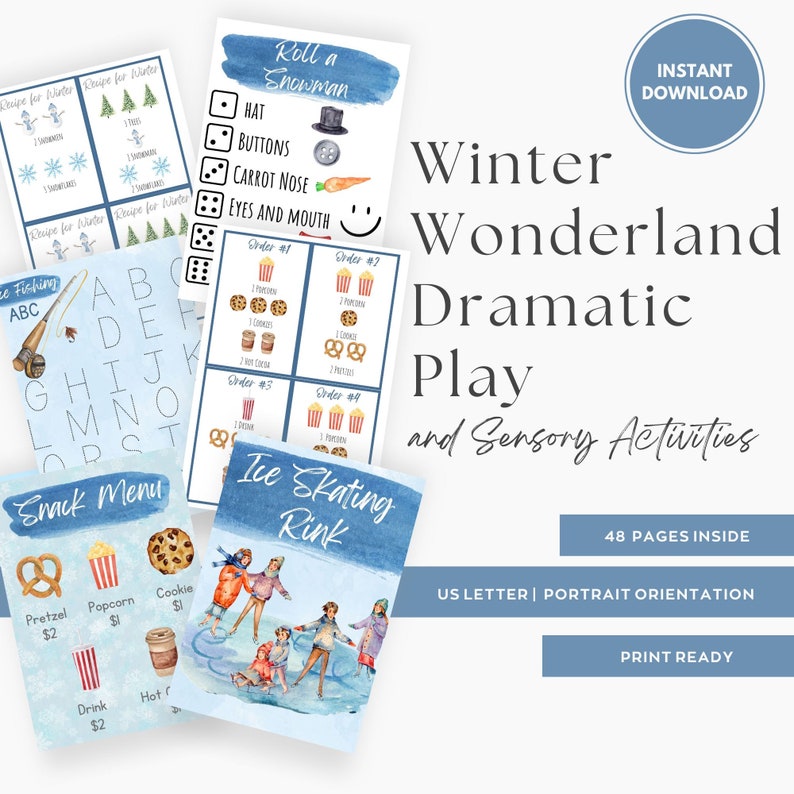 Winter Wonderland Dramatic Play Printables, Sensory Activities (digital ...
