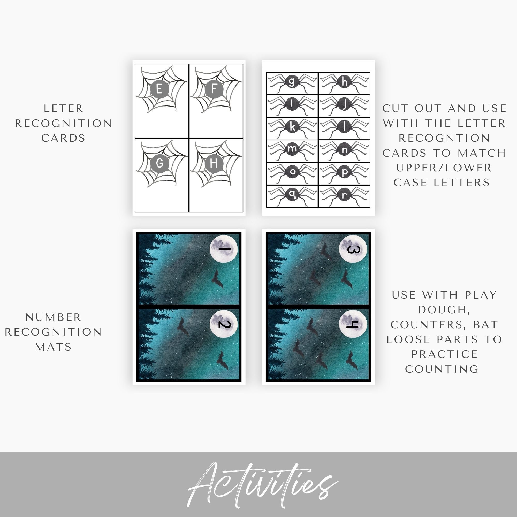 Spider & Bat Theme Activities, Halloween Preschool Printable ...