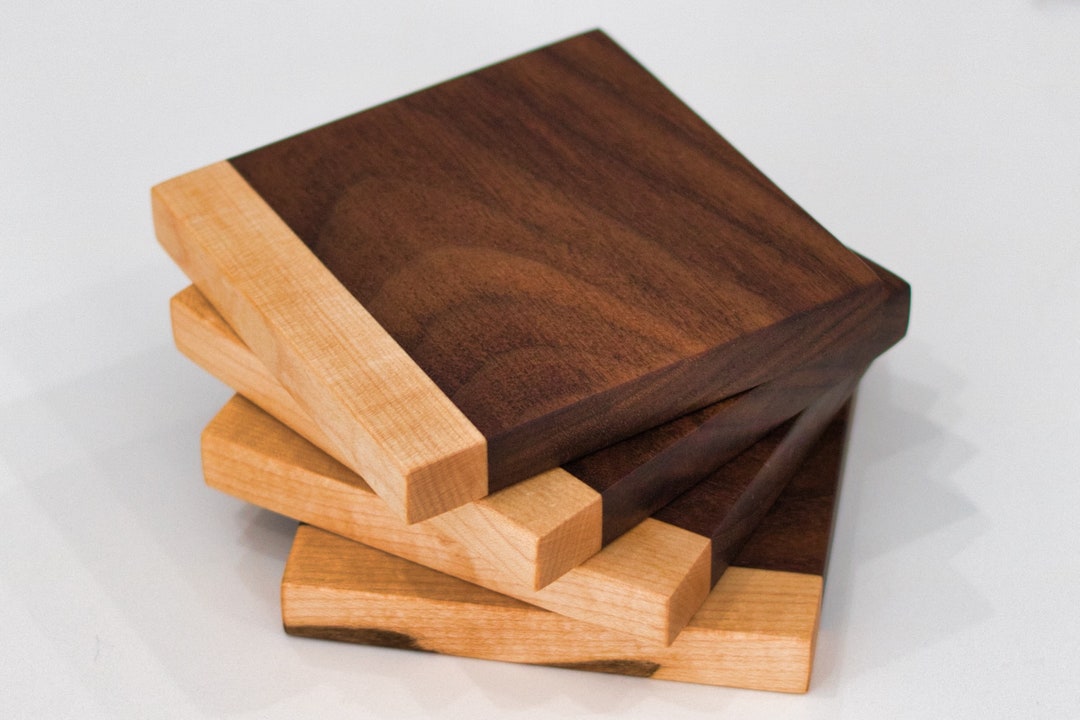 Walnut With a Strip of Maple Coasters Set of 4 - Etsy