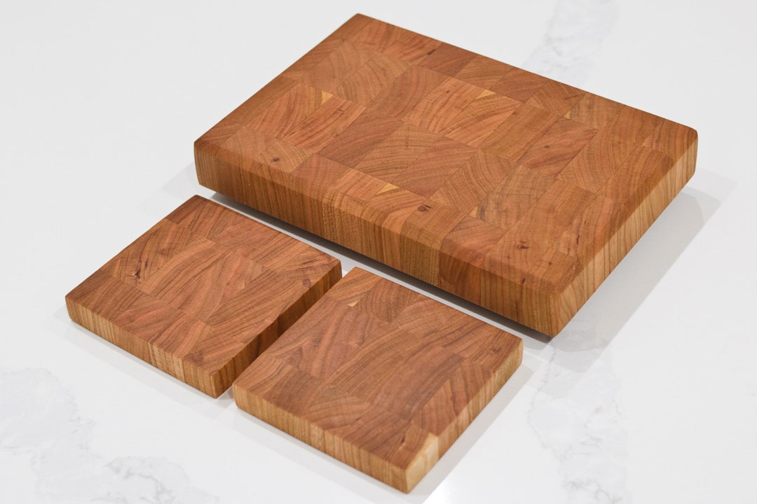 Cherry End Grain Bar Board With Matching Coasters - Handmade Citrus ...