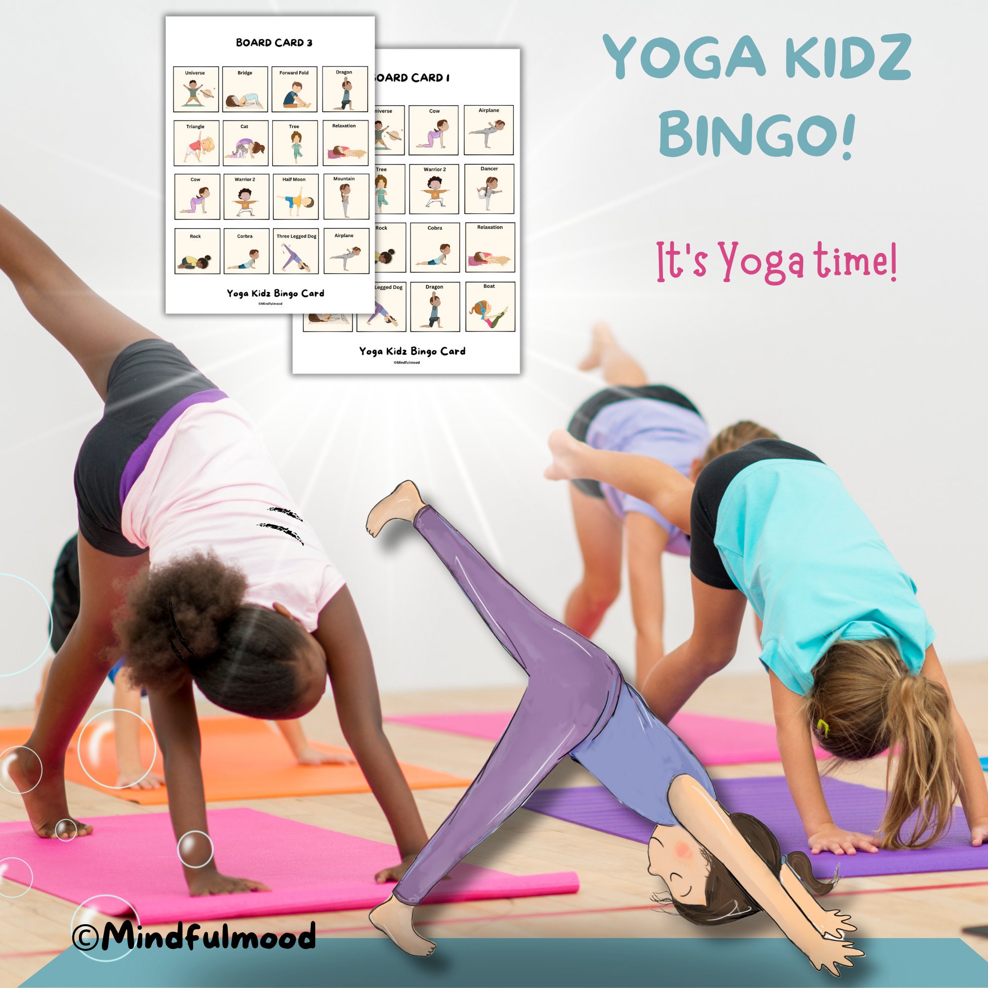 Yoga Bingo/20 Yoga Poses/ Mindfulness/ Kids Exercises/ Physical ...