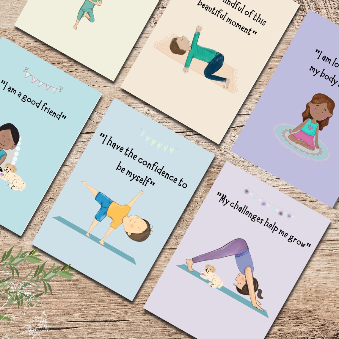 Yoga Poses Kids Cards: Positive Affirmations, Self Esteem (digital ...