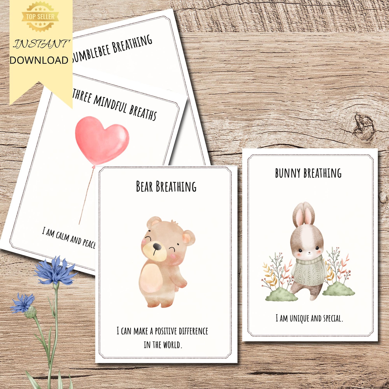 Mindful Breathing Cards for Kids, Printable Calm Down Flashcards ...