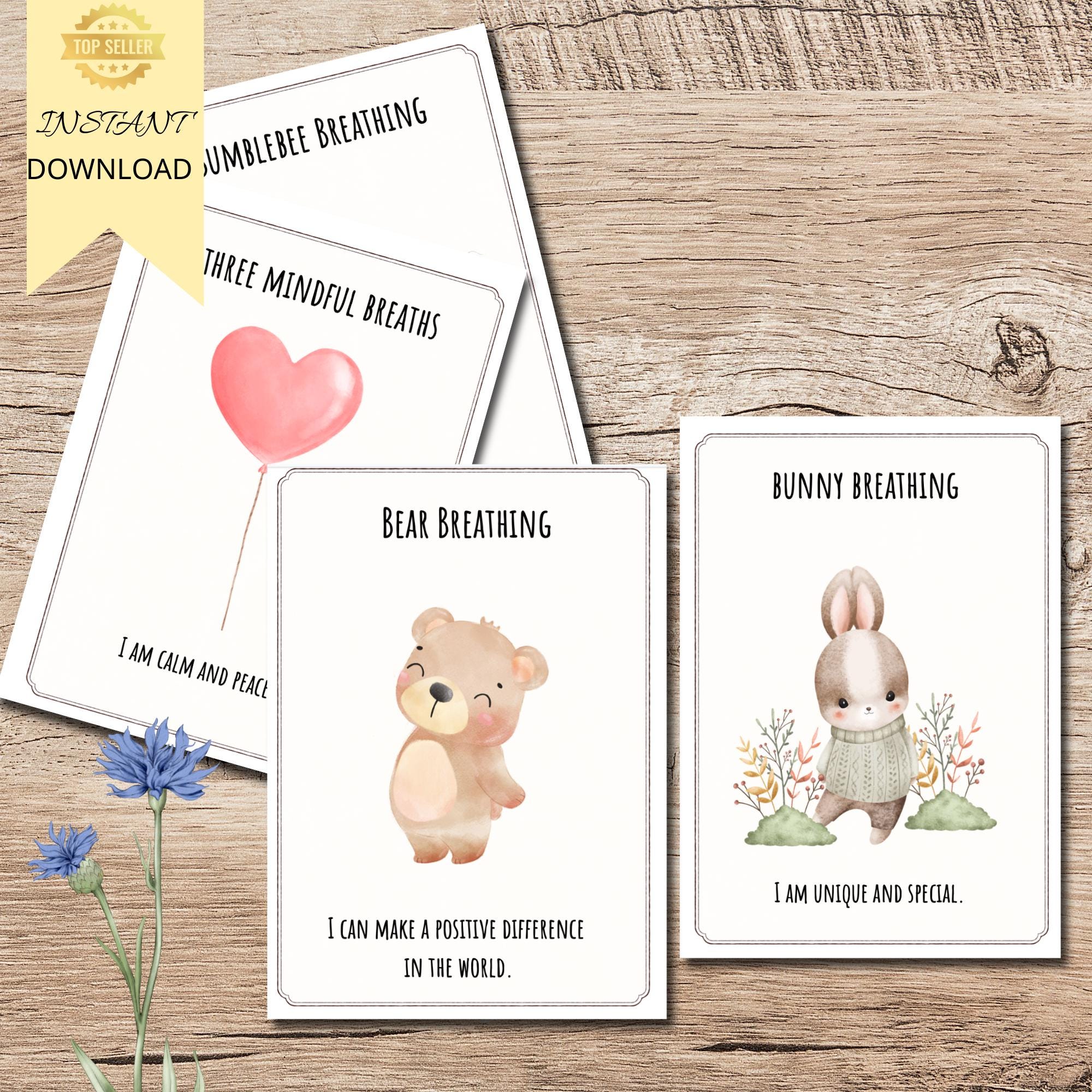 Mindful Breathing Cards for Kids, Printable Calm Down Flashcards ...