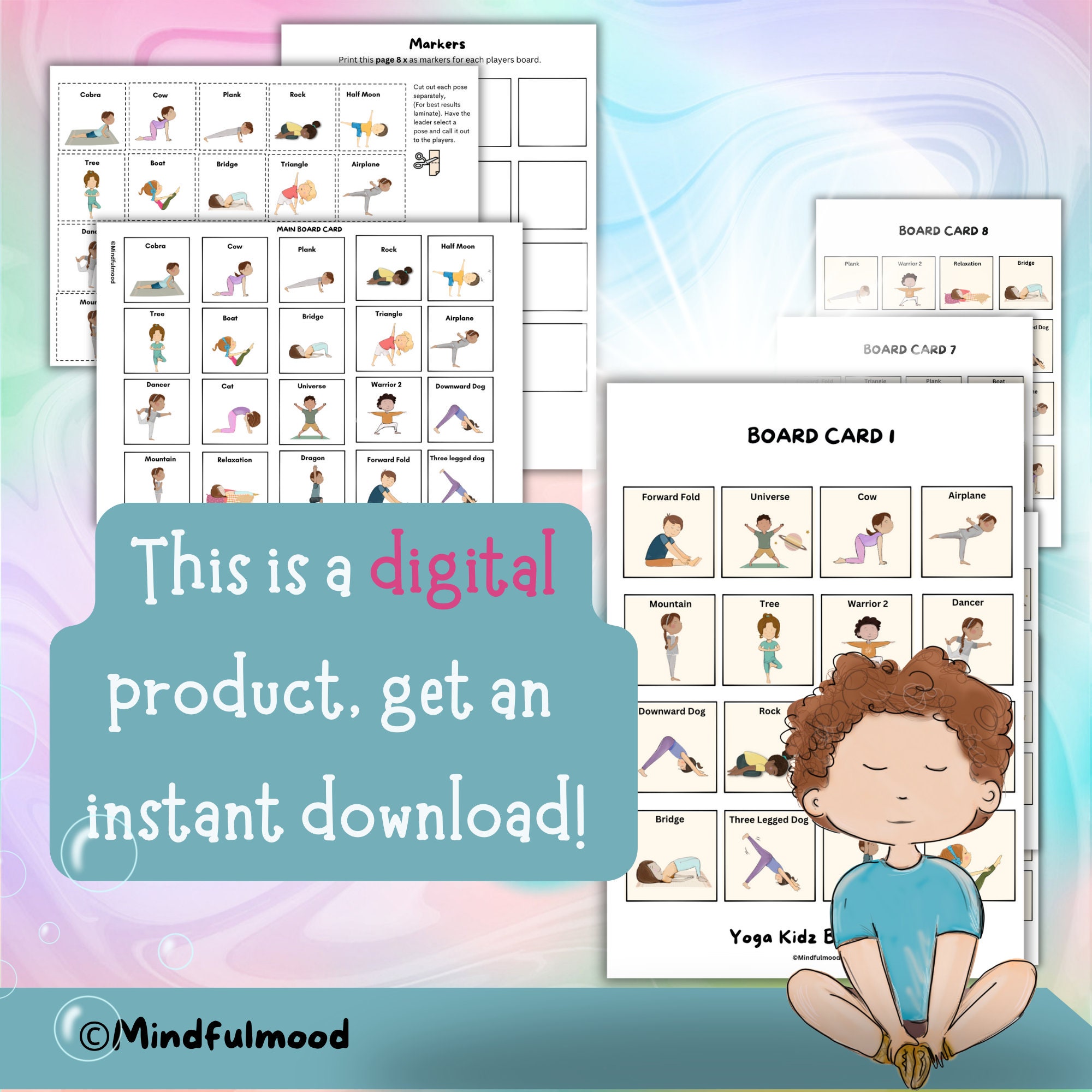 Yoga Bingo/20 Yoga Poses/ Mindfulness/ Kids Exercises/ Physical ...