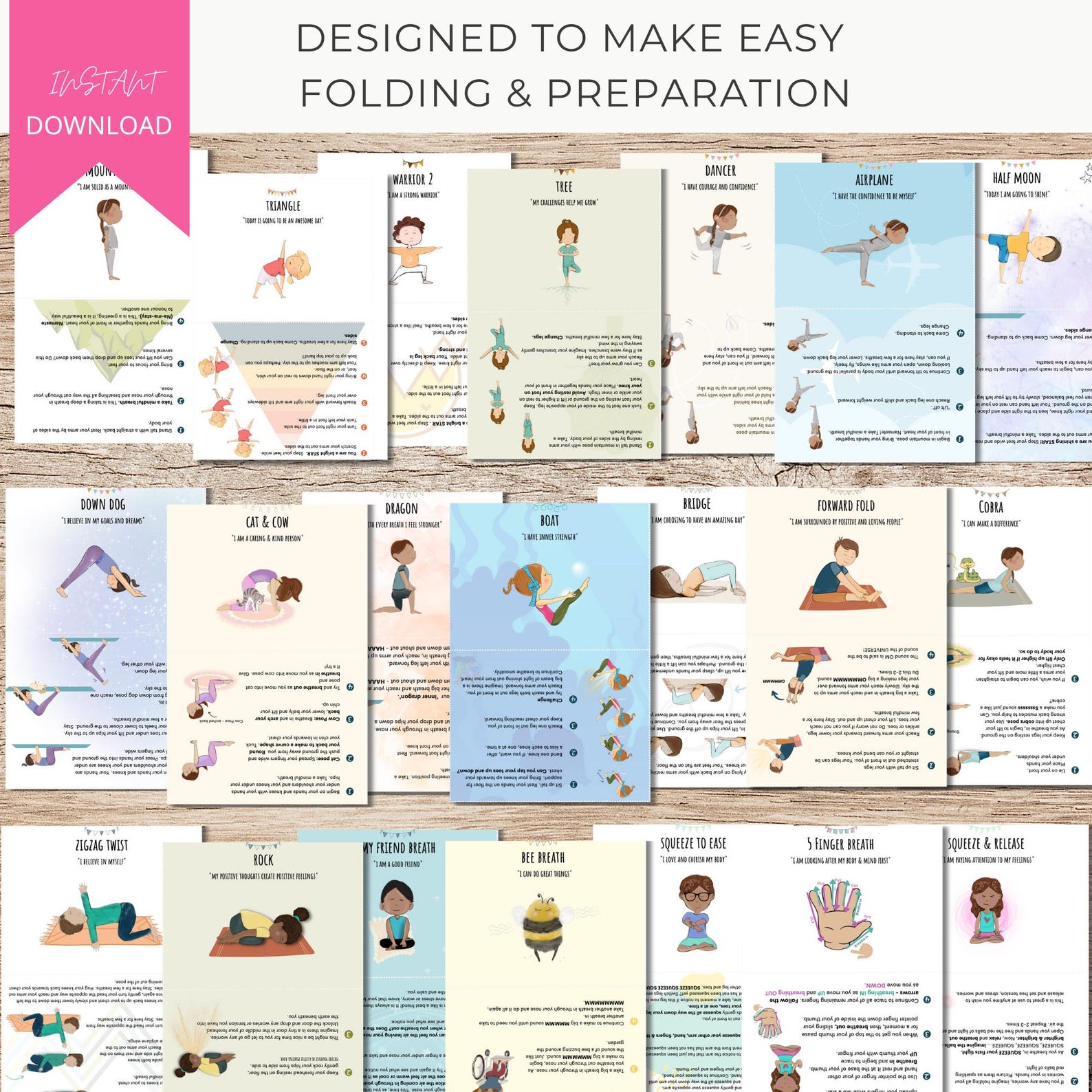 Kids Yoga & Mindfulness Cards, Yoga Flashcard, Positive Affirmation ...