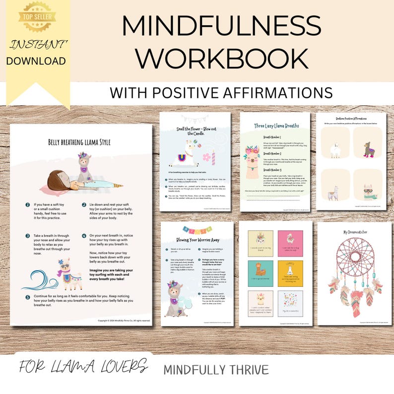 Kids Yoga Mindfulness Workbook: Llama Theme, Positive Affirmations ...