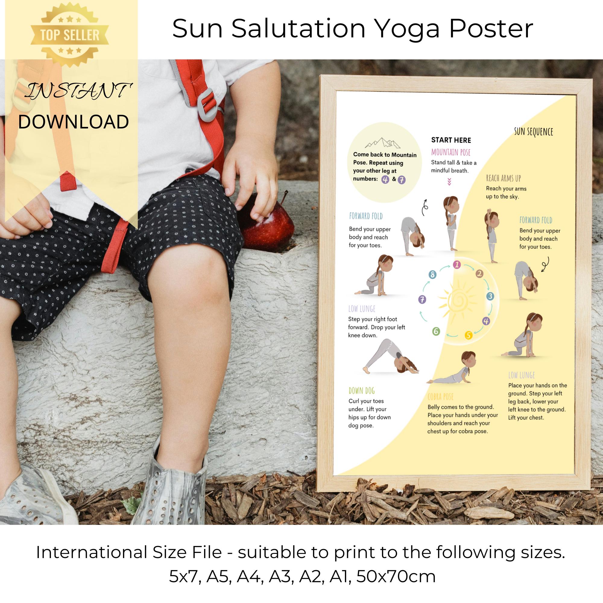 Sun Salutation Yoga Poster for Kids: Mindfulness Art Print (digital ...