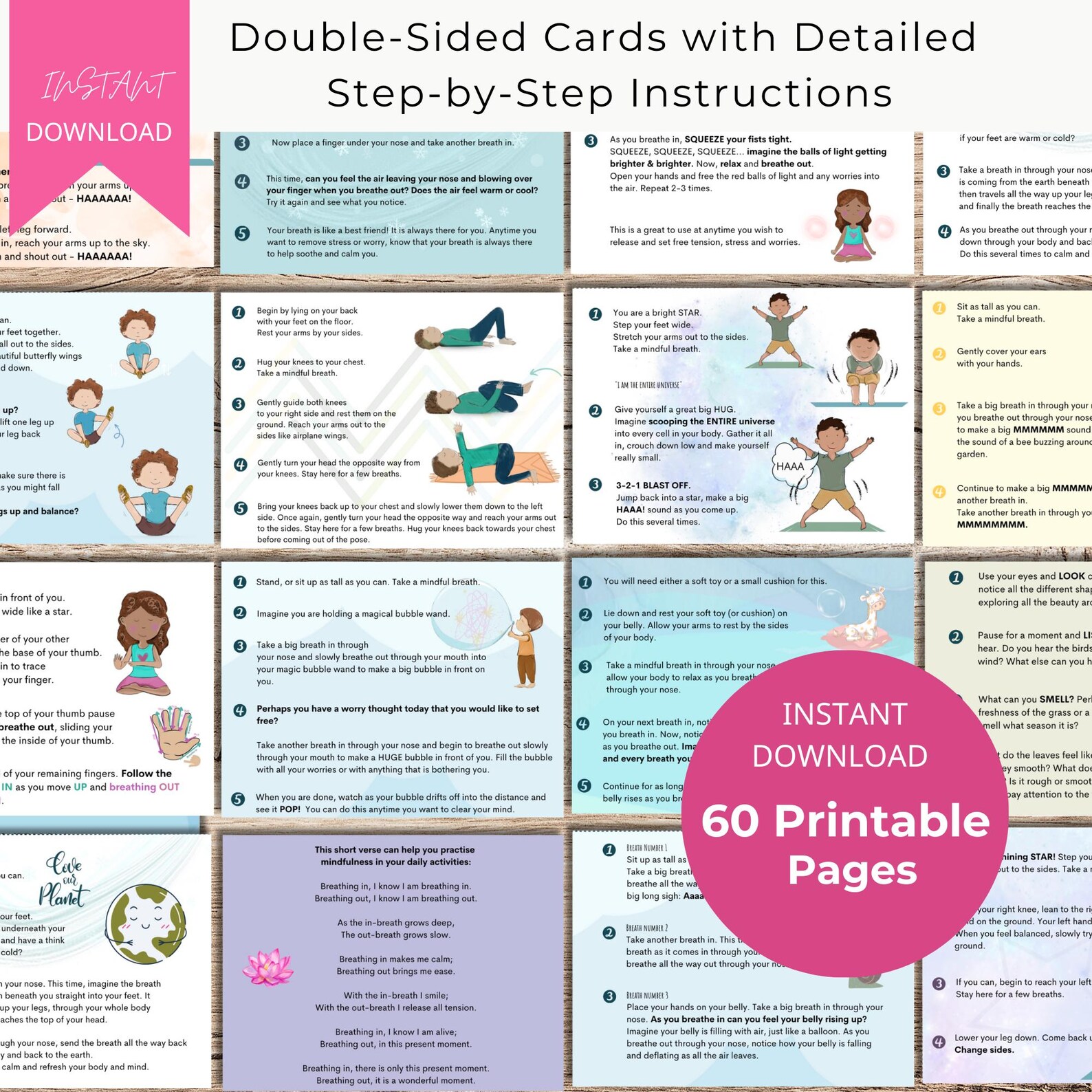 Kids Yoga & Mindfulness Cards, Yoga Flashcard, Positive Affirmation ...