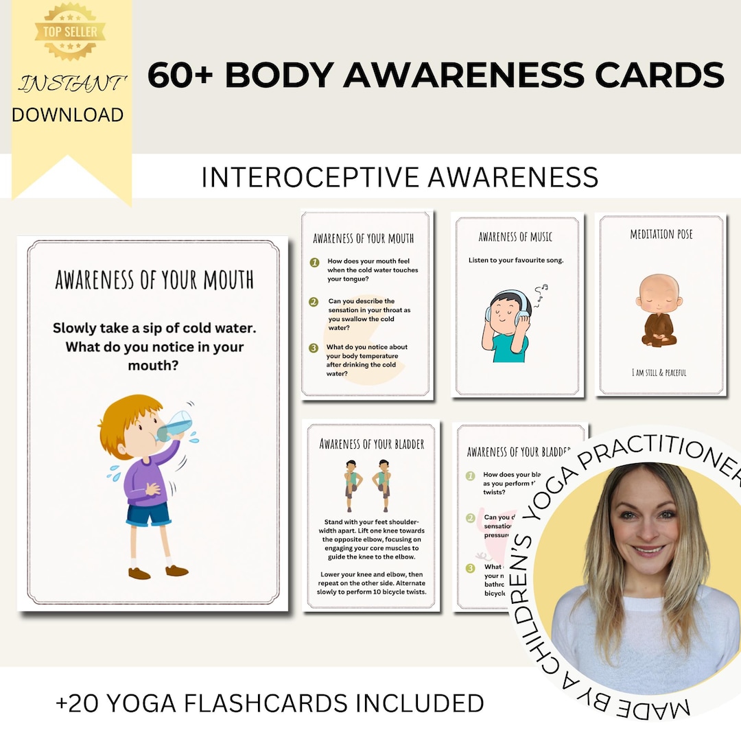 60 BODY AWARENESS Exercises, Yoga Flashcards, Yoga Poses, Interoceptive ...