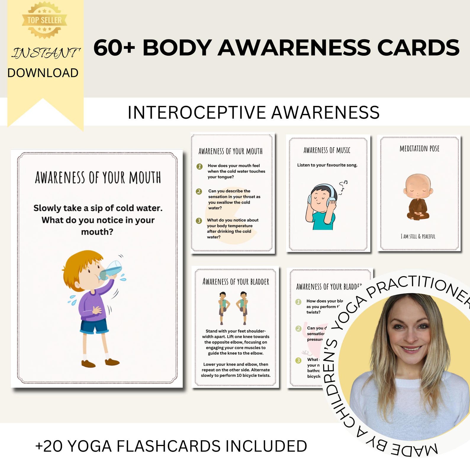 60 BODY AWARENESS Exercises, Yoga Flashcards, Yoga Poses, Interoceptive ...