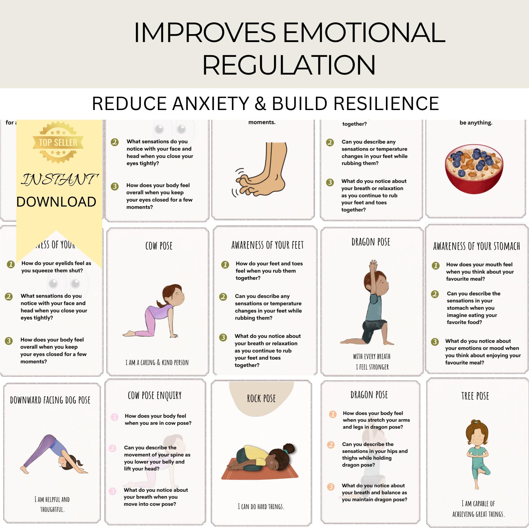 60 BODY AWARENESS Exercises, Yoga Flashcards, Yoga Poses, Interoceptive ...