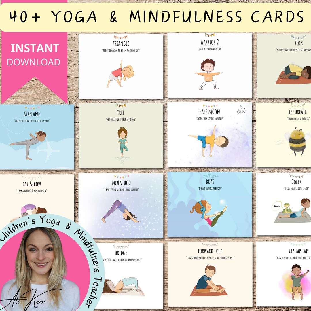 40 Kids Yoga & Mindfulness Cards, Flashcards, Positive Affirmations ...